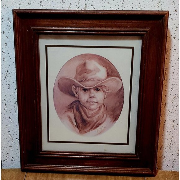 Art | Vel Miller Cowboy Vintage Signed Print Art In Wooden Frame ...